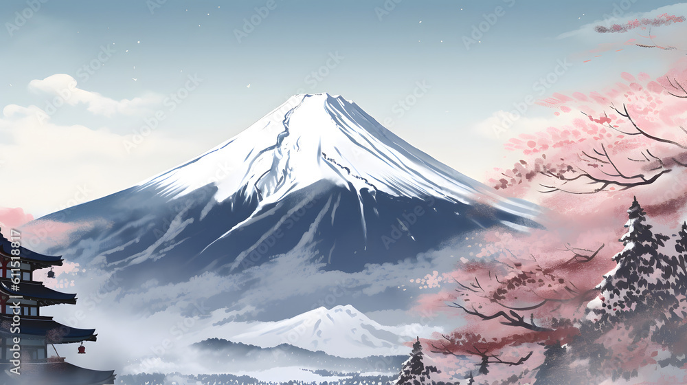 イラスト調の富士山 No.023 | Mount Fuji of Illustration style Generative AI Stock ...