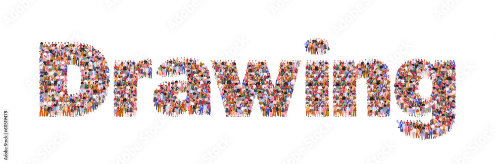 Large group of people forming word "Drawing". Concept of education ...