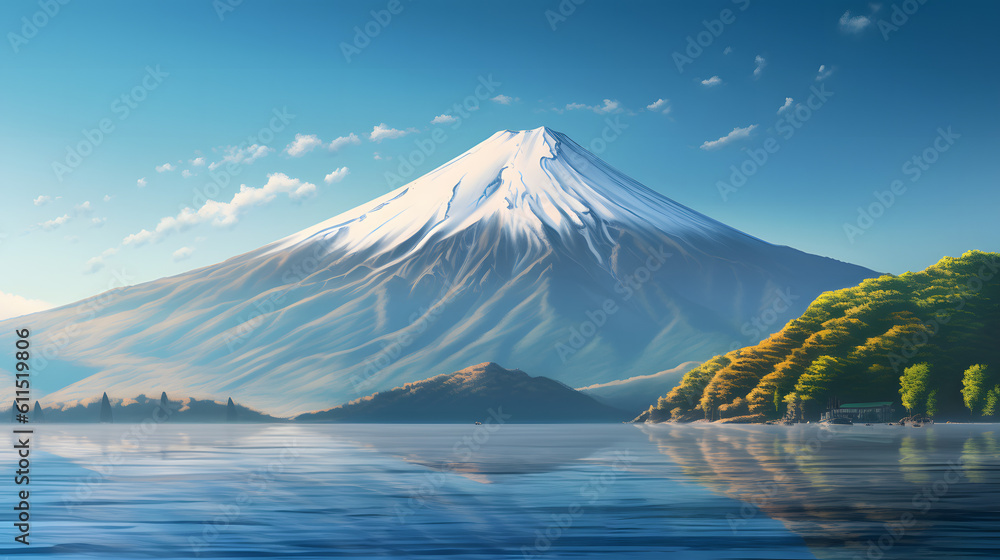 イラスト調の富士山 No.008 | Mount Fuji of Illustration style Generative AI Stock ...