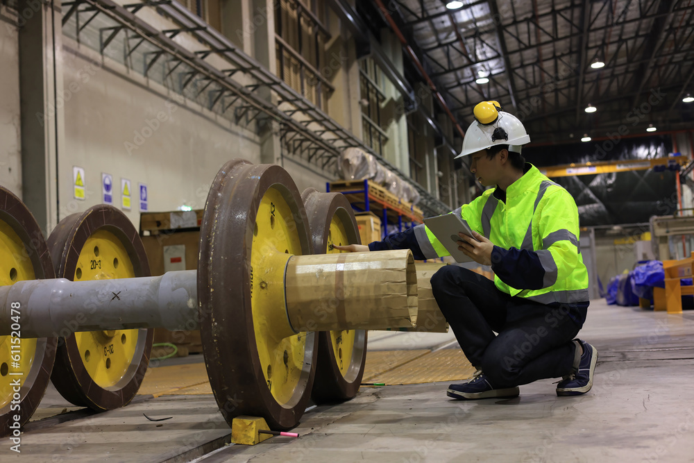 Asian railway engineer mechanic wearing safety equipment (helmet and ...