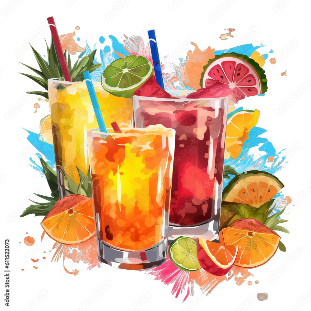 Three glasses filled with different types of drinks on a transparent ...
