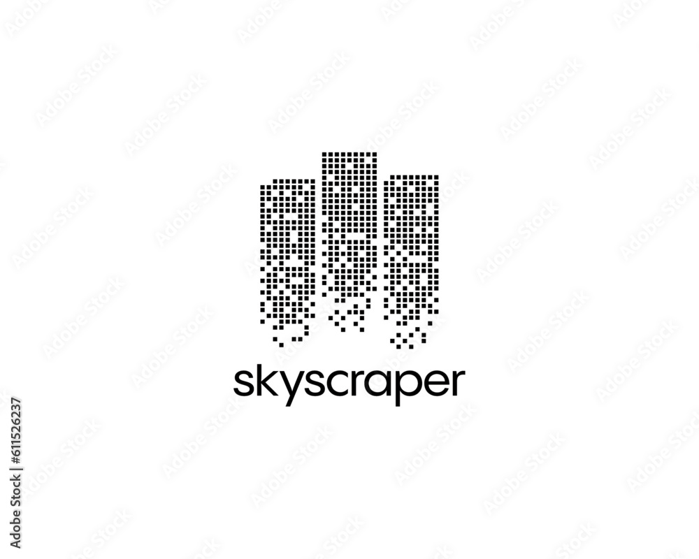 Dispersed building vector logo with disintegration effect. Square ...