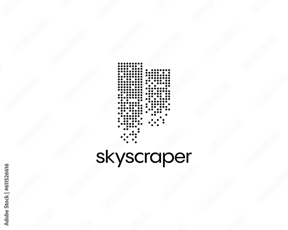 Dispersed building vector logo with disintegration effect. Square ...