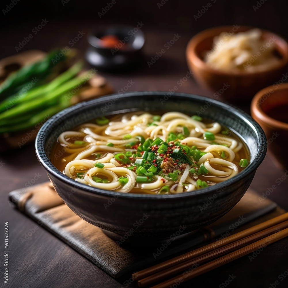 Udon Noodles, Authentic Japanese Thick Noodle Dish Stock Illustration ...