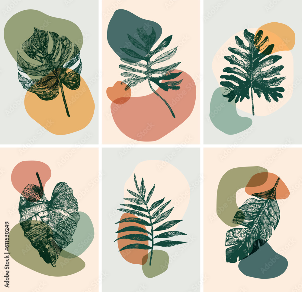Collection of six contemporary art posters in pastel colors. Vector set ...