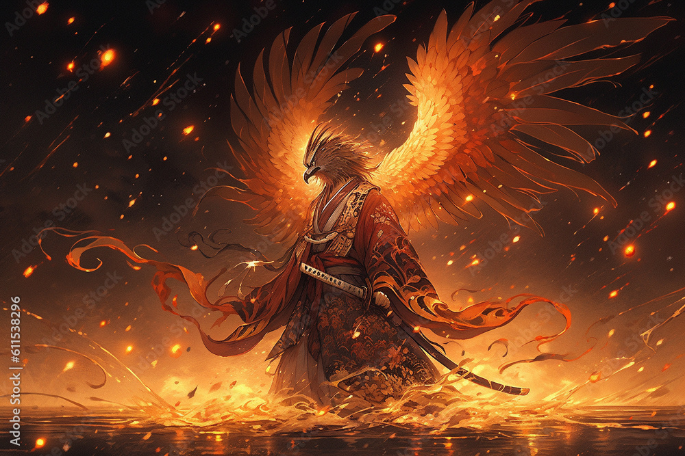 A mesmerizing scene of a samurai engaged in an intense battle with a ...