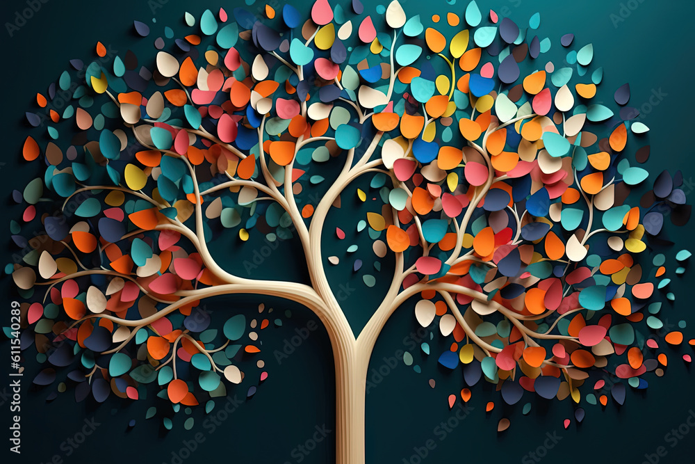 Elegant colorful tree with vibrant leaves hanging branches illustration ...