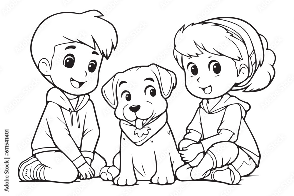Kids Coloring Book, Coloring Pages, Dog Character Coloring Page With ...