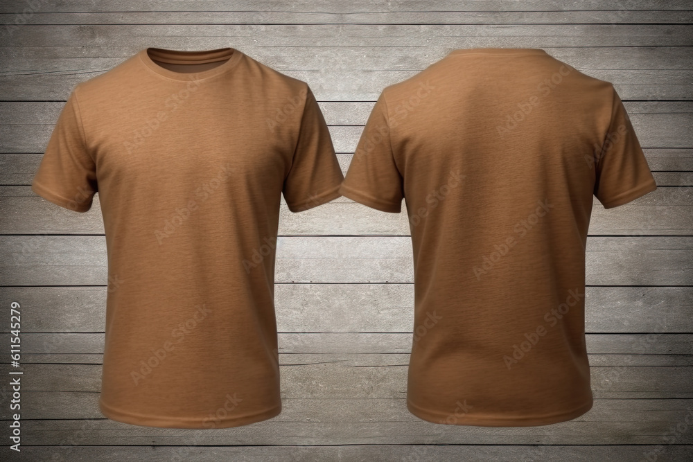 Brown male t-shirt realistic mockup set from front and back view, blank ...