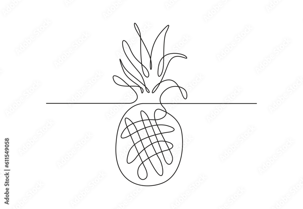 One continuous line drawing of pineapple hand drawn minimalist line art ...