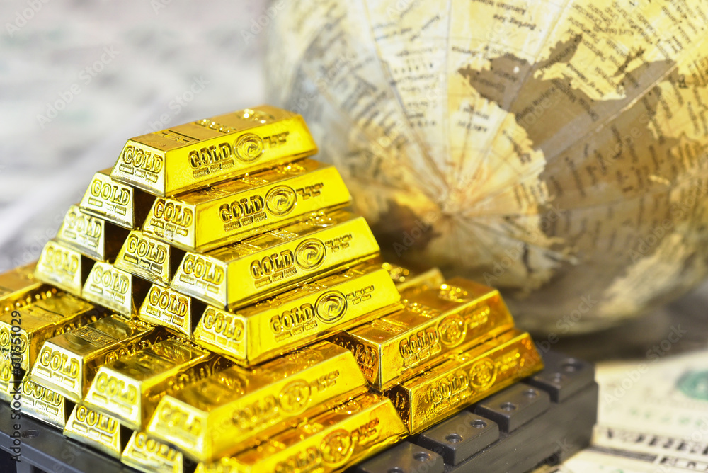 Stacking gold bars on the export pallet infront of the global with ...