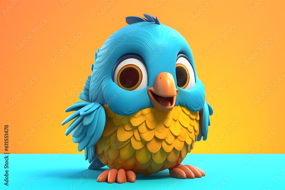 Cute fat yellow and blue cartoon 3d Parrot, 3d Cartoon Parrot with blue ...