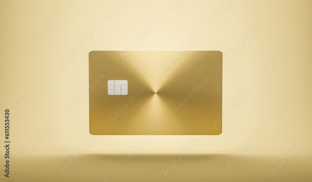 Front of credit or smart cards with emv chip on golden background and e ...
