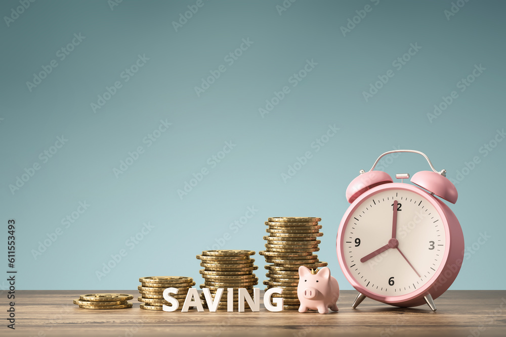 Stack of gold coins and growing graph on saving money background with ...