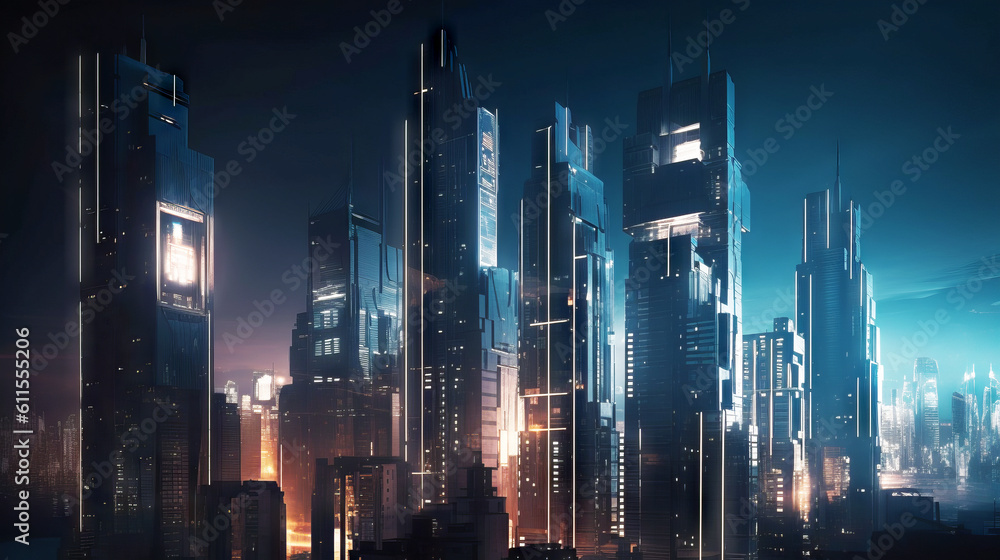 Beautiful neon night in a cyberpunk city. Illustration of the ...