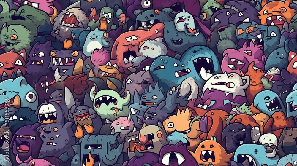 Flat color illustration of a stack of Halloween monsters. The image ...