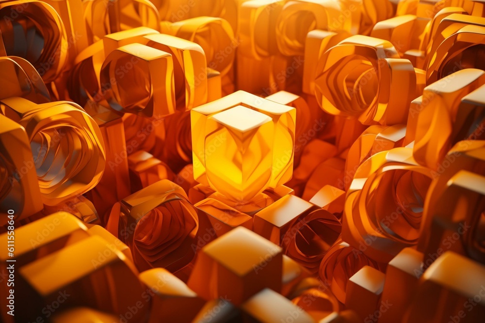Orange and yellow interlocking shapes form techy 3D background ...