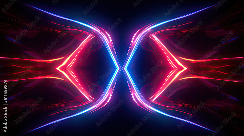 Symmetry 3d render, abstract minimal neon background, pink blue neon ...