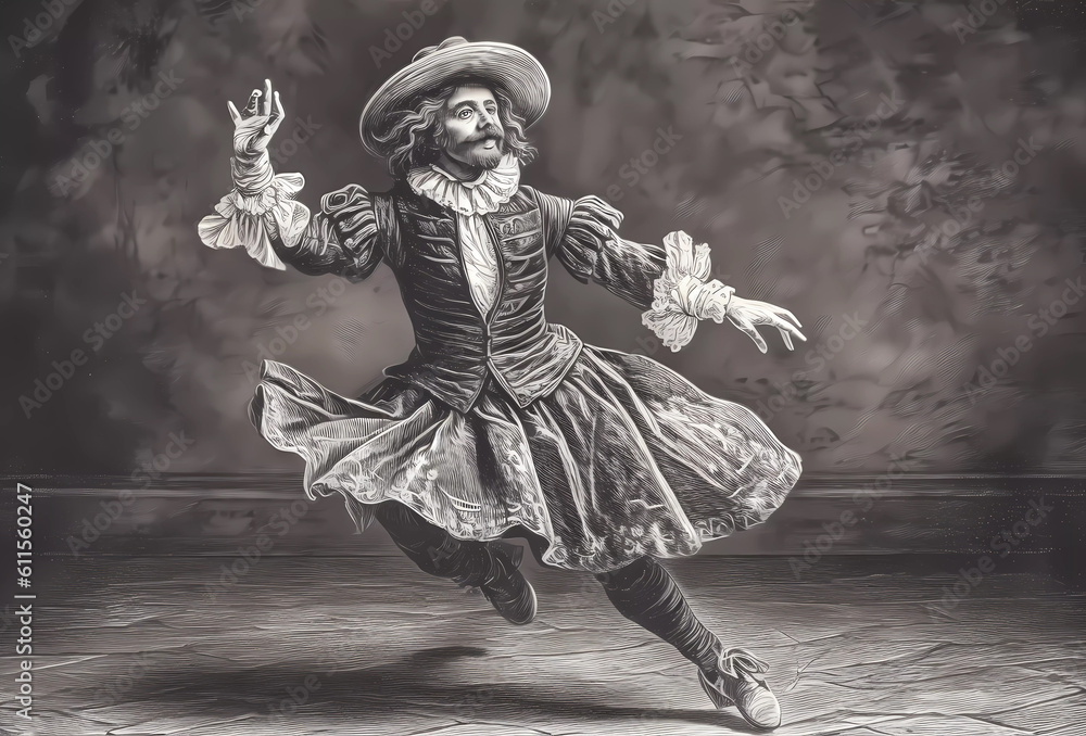 engraving of a dancing medieval man. ai generated Generative AI Stock ...