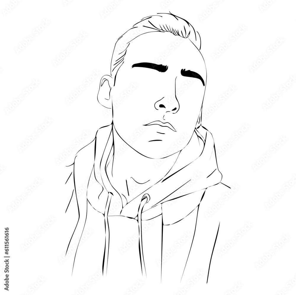 Man face line art style minimal poster illustration. Outline portrait ...