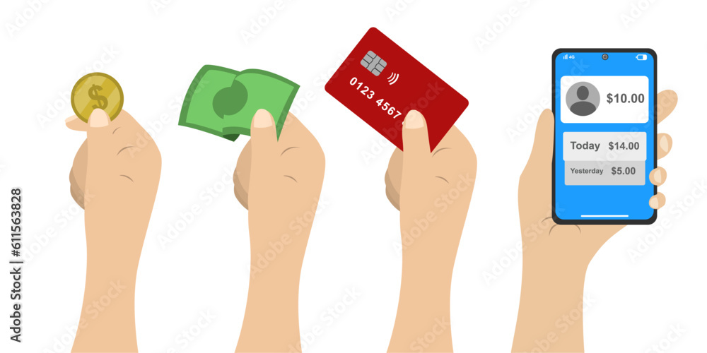 MANOS QUE MUESTRAN LOS MEDIOS DE PAGO, ICONOS PARA FINANZAS, PLANTILLA ...