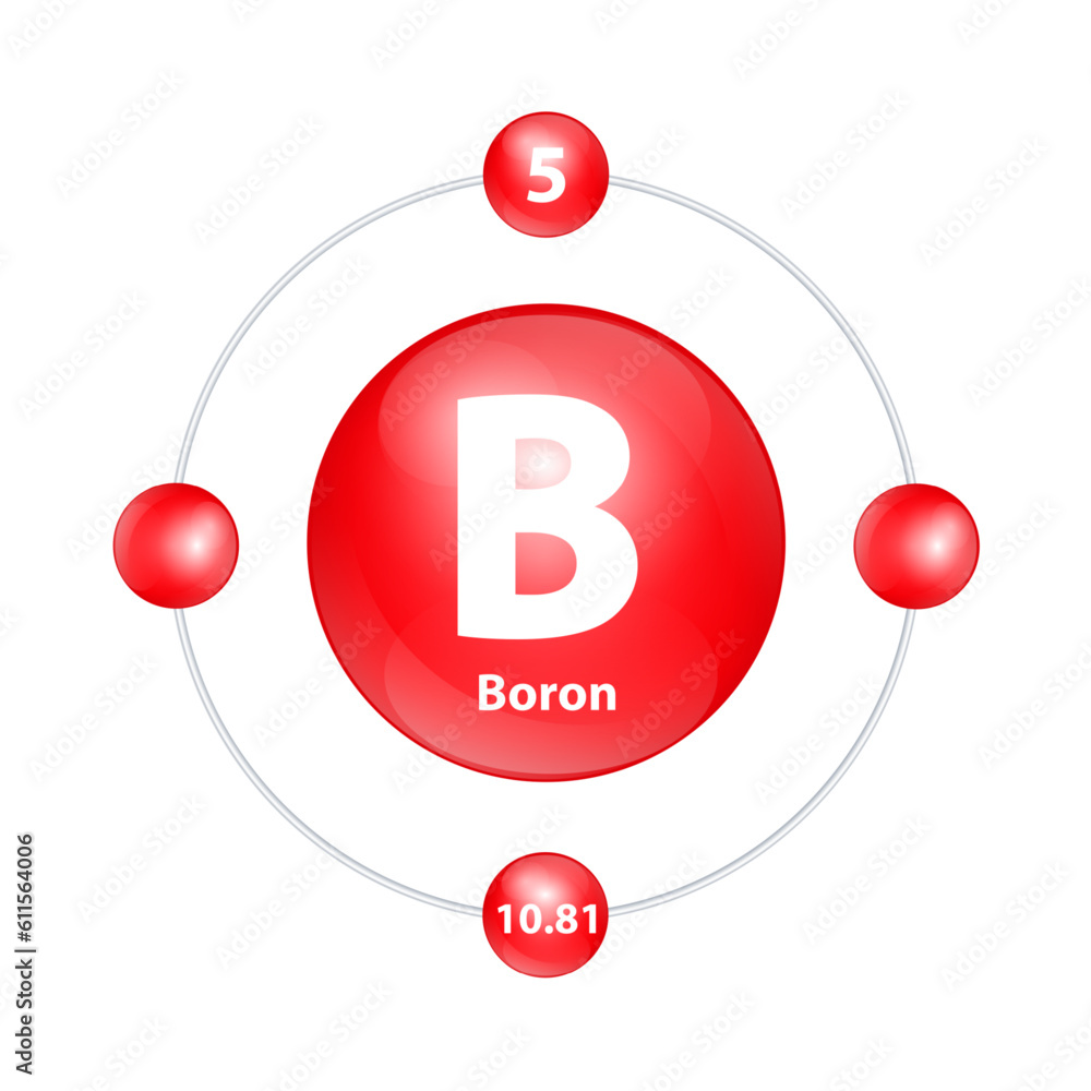 Boron (B) Icon structure chemical element round shape circle light red ...