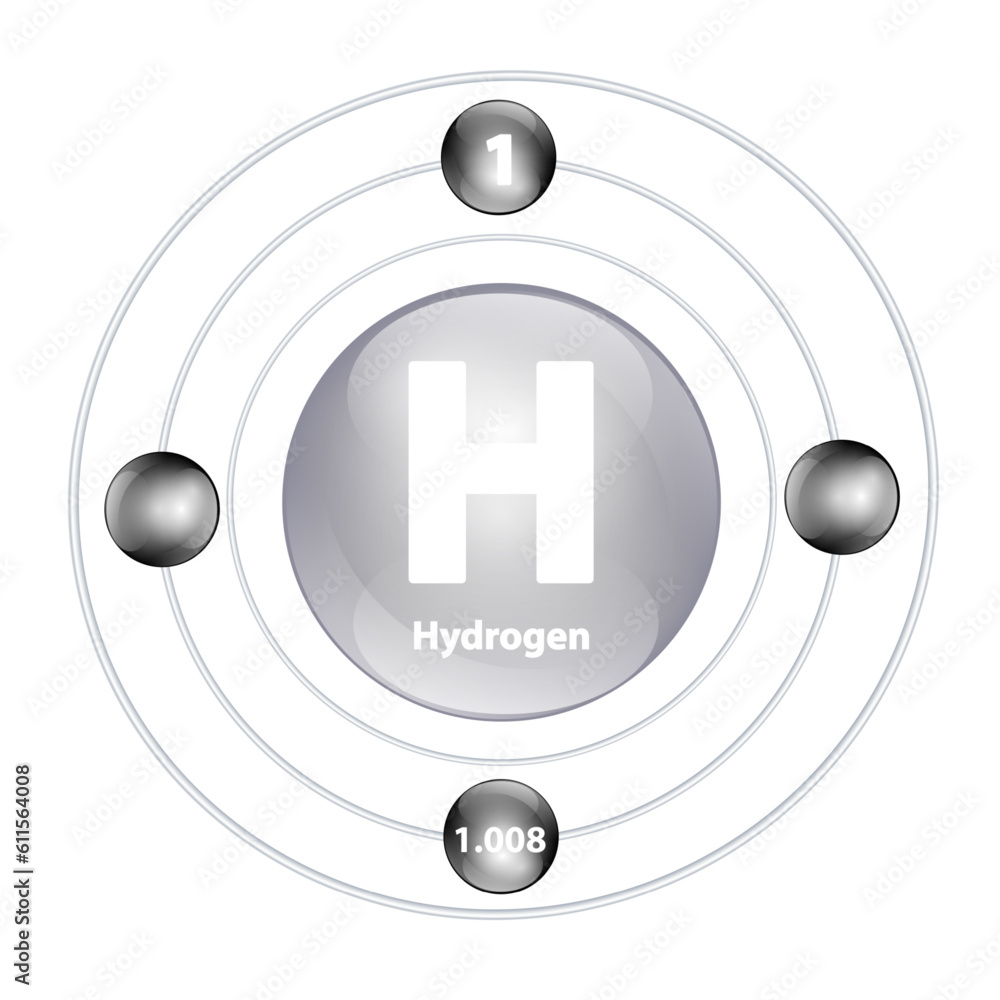 Hydrogen (H) Icon structure chemical element round shape circle grey ...