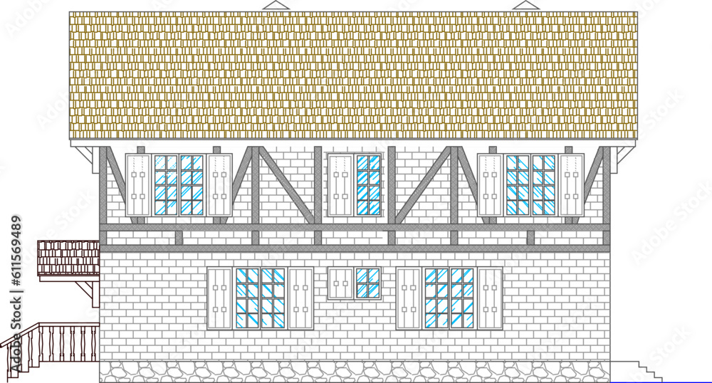 Vector sketch illustration of simple old medieval house building in ...