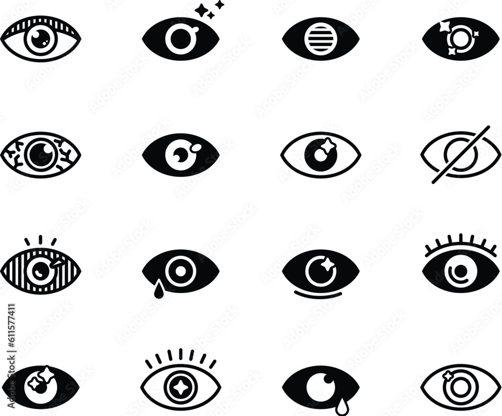 Outline eye icons. Open and closed eyes images, sleeping eye shapes ...