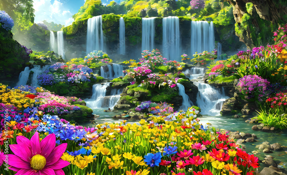 Waterfalls With Flowers