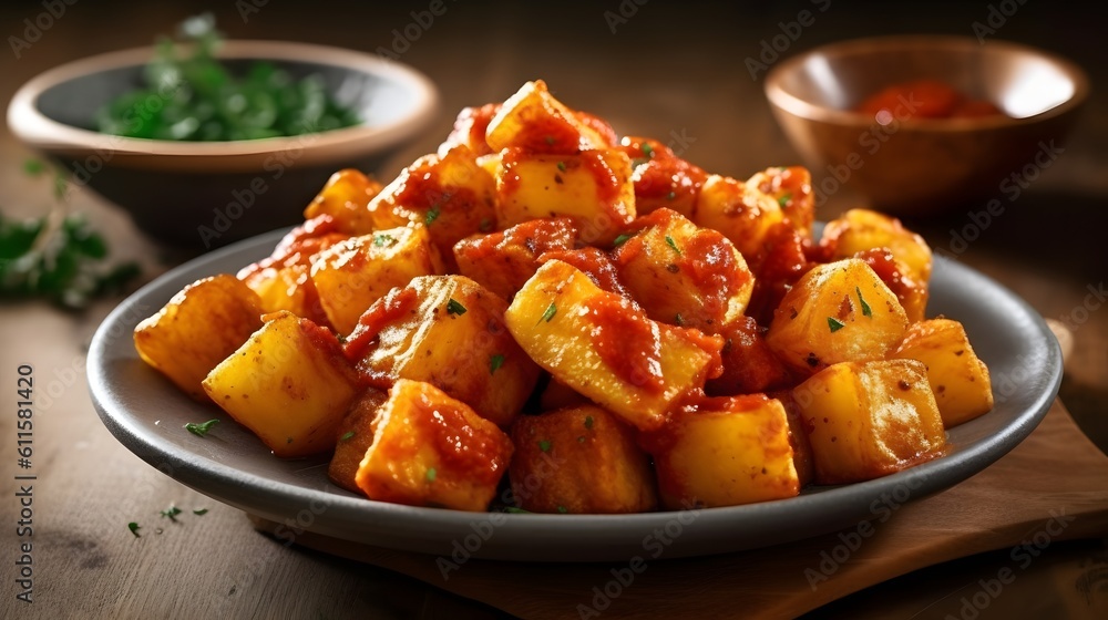 Spanish patatas bravas. AI generated. Stock Illustration | Adobe Stock