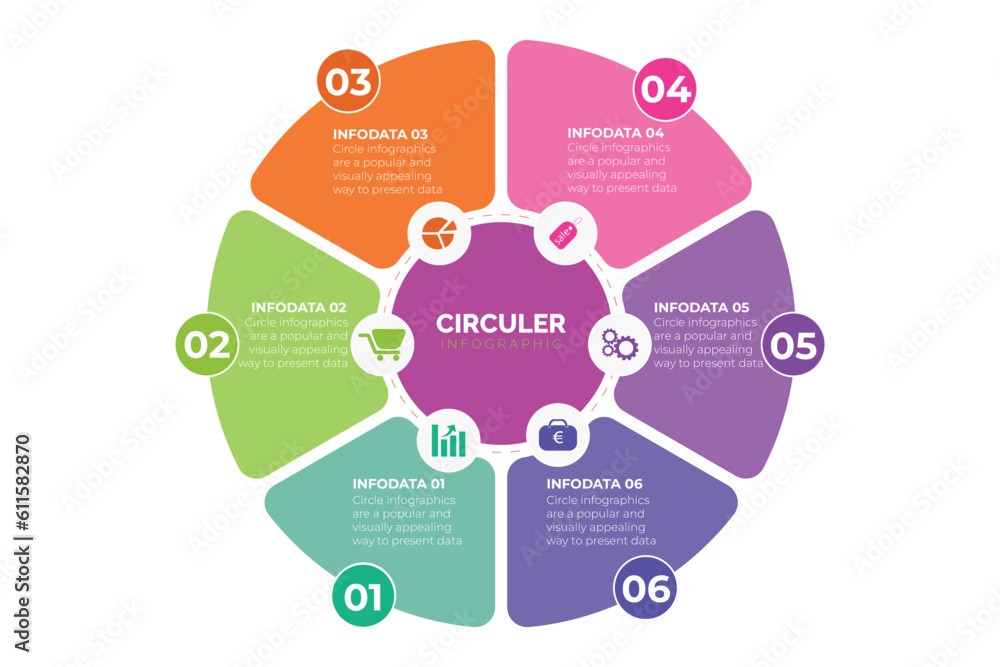Circle Chart Infographic Template With 6 Options Can Be Used For ...