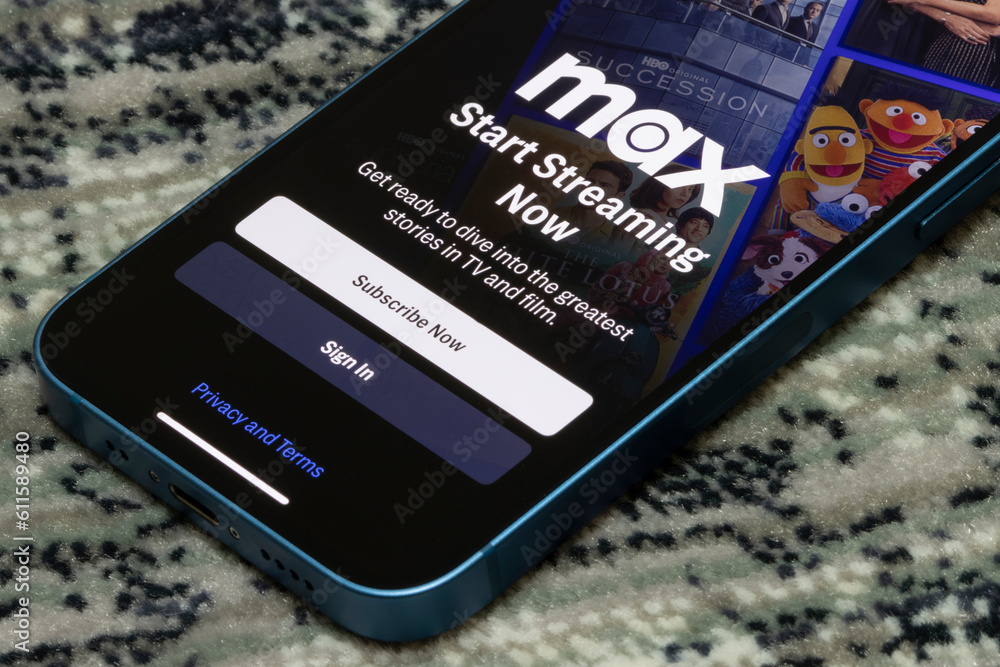 Portland, OR, USA - June 9, 2023: Max app login page is seen on an ...