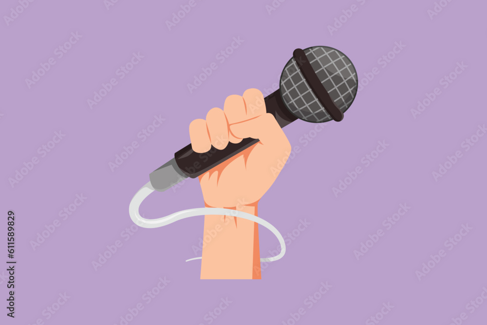 Character flat drawing microphone in hand logo, icon, label, symbol ...