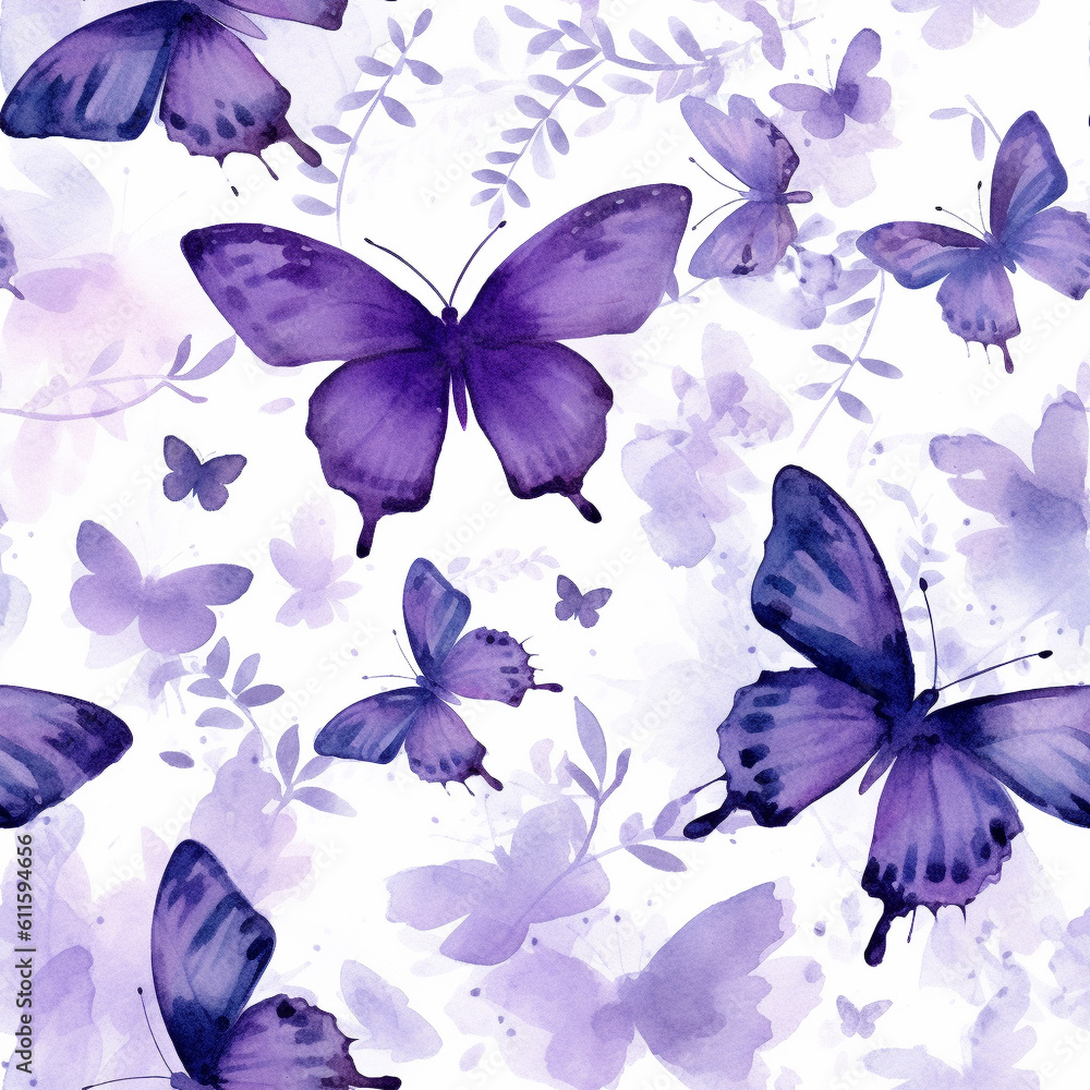 Seamless Purple Butterfly Pattern, Generative AI Stock Illustration ...