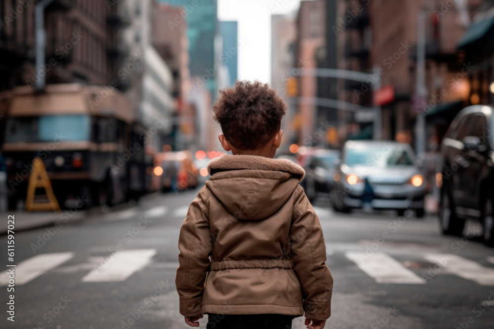 AI generated back view portrait of candid african american little boy ...