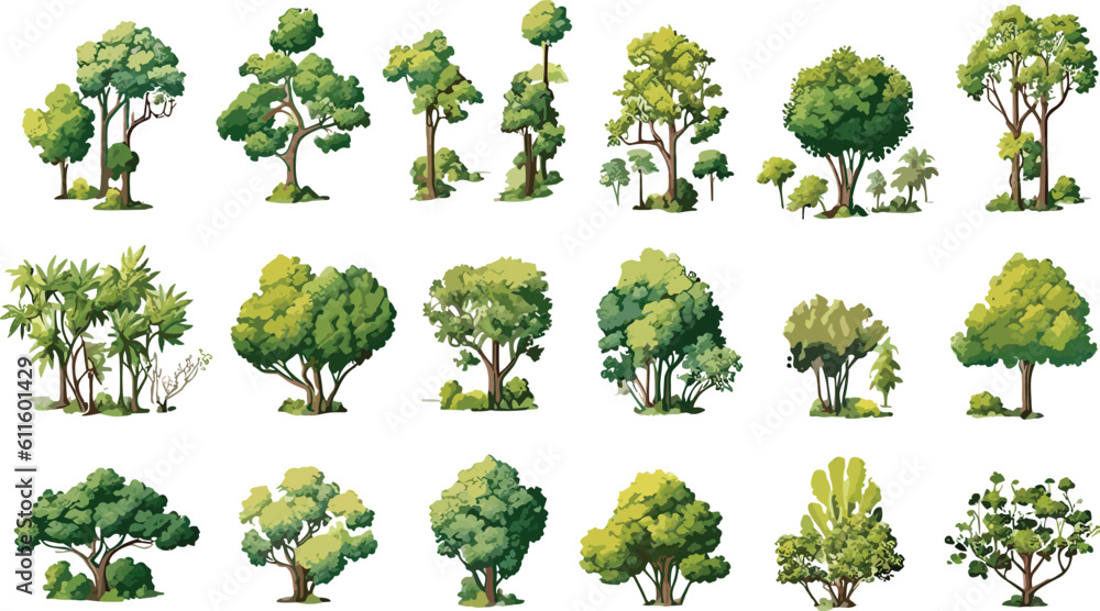 Tree vector illustration, set of graphics trees elements drawing for ...