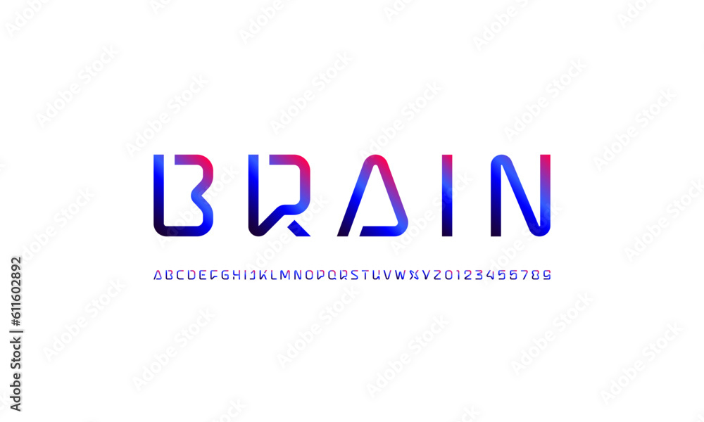 Technical font, digital alphabet, trendy uppercase Latin letters from A ...