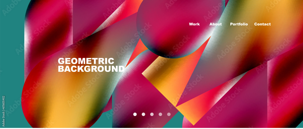 Glassmorphism landing page background template. Colorful glass shapes ...