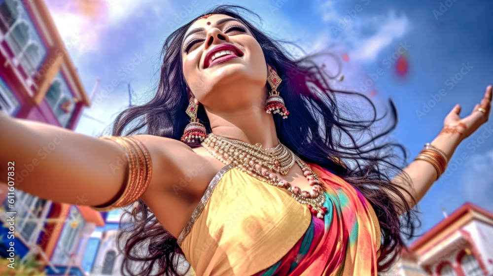 Beautiful Young Indian Woman Dance Laughs and is Happy Generative AI Digital Art Illustration ...