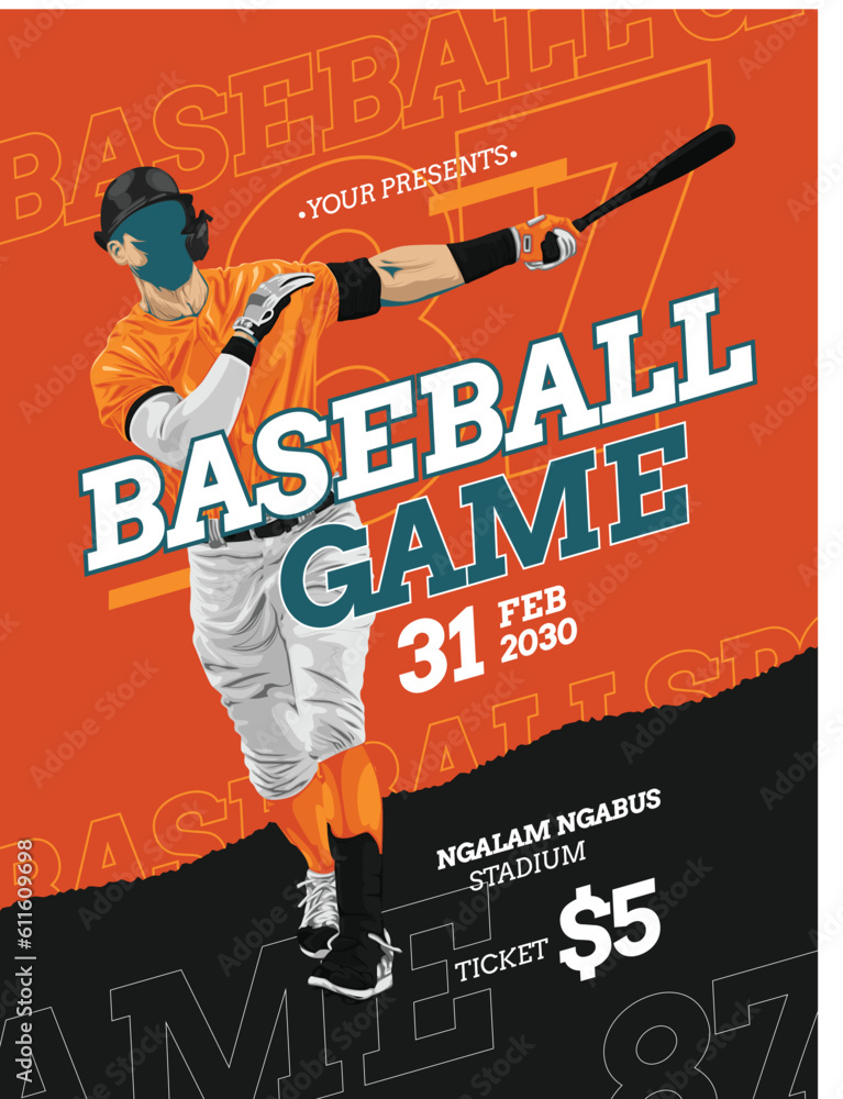 baseball game poster design template Stock Vector | Adobe Stock