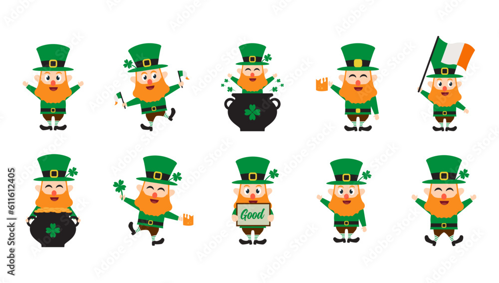 Set of leprechaun character vector illustration Stock Vector | Adobe Stock