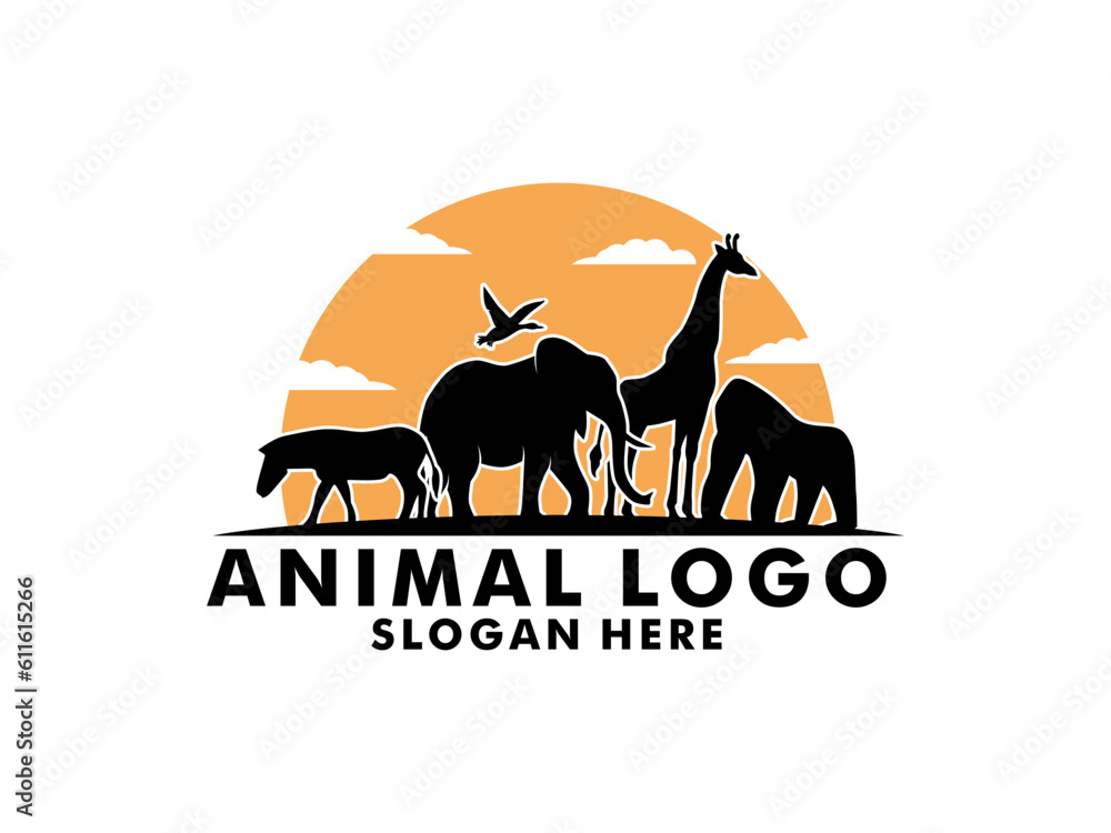Vetor de Animal Conservation Logo design. Wildlife Safari Logo vector ...