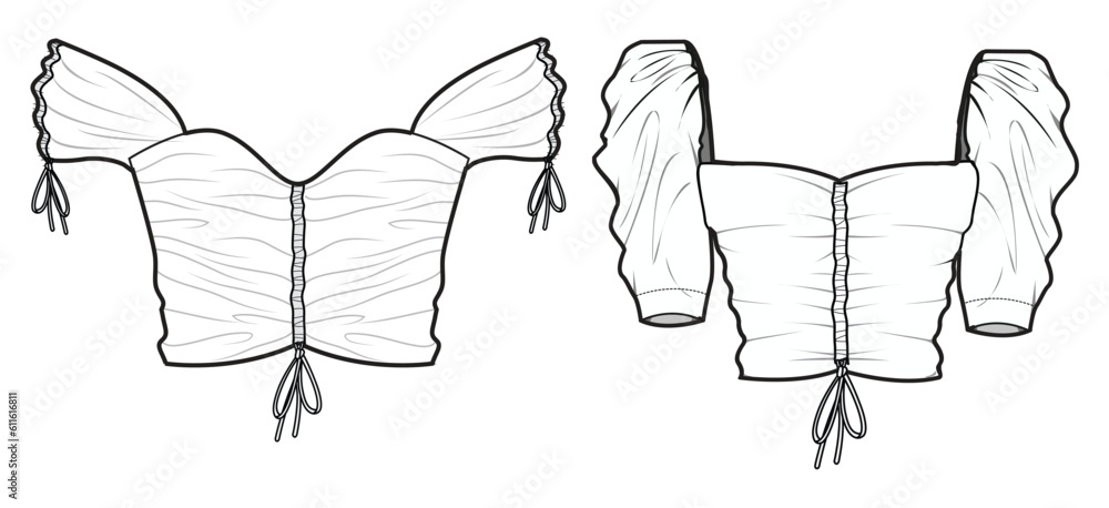 Sweetheart Neck Ruched Drawstring Crop Top Set Fashion Illustration ...