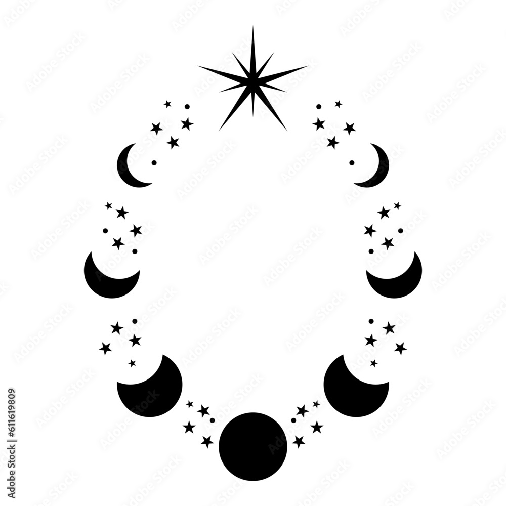 Magic moon and stars icon. Graphic elements for astrology. Boho witch ...