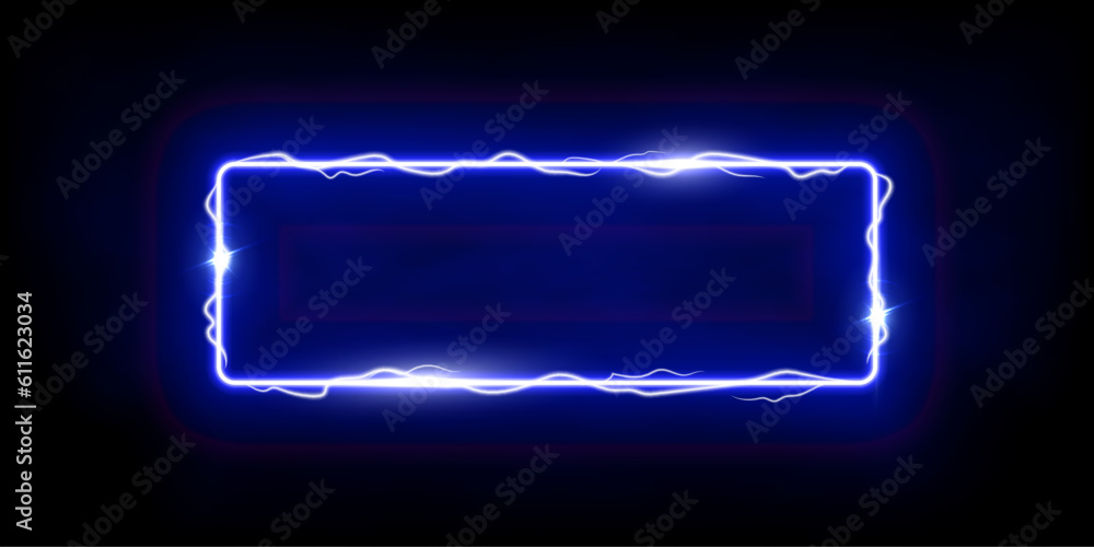 Magic blue rectangle of thunder storm blue lightnings. Magic and bright ...