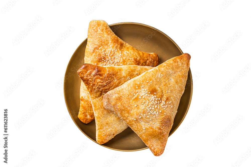 Samsa with chicken and cheese, samosa oriental pies. Isolated ...