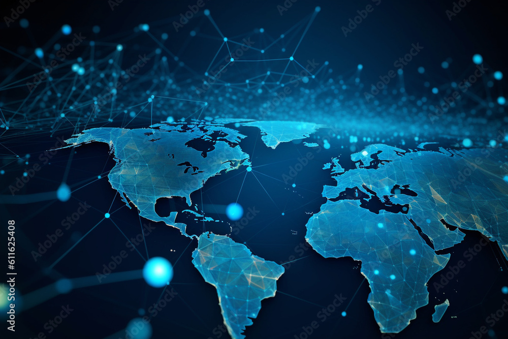 World map illustration, modern blue background with world map ...