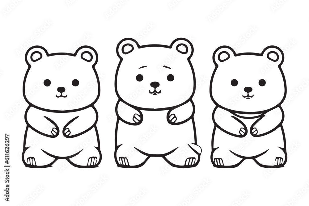 Cute Bear Coloring Pages, Kids Coloring Book, Bear Vector Character ...