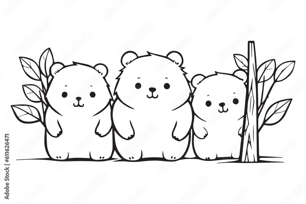 Cute Bear Coloring Pages, Kids Coloring Book, Bear Vector Character ...